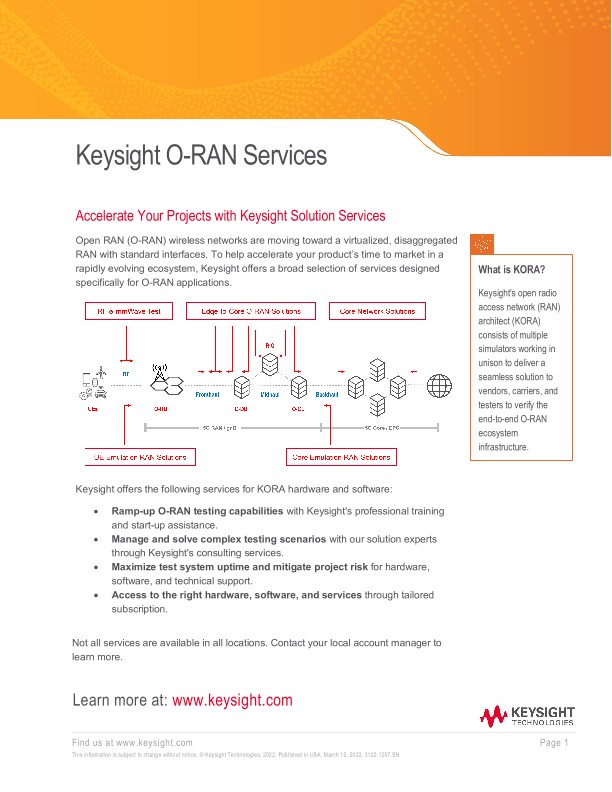 Keysight O-RAN Services PDF Asset Page | Keysight
